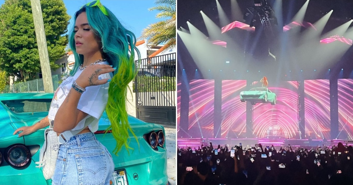 Volando en su Ferrari azul Karol G cantó "El Makinon" en el inicio de ...