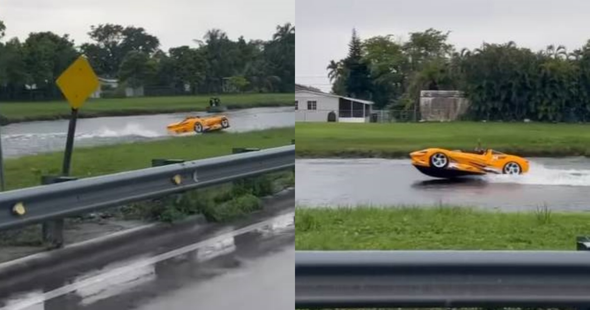 Carro-lancha deportivo recorre un canal de Miami: "Es mi Uber"